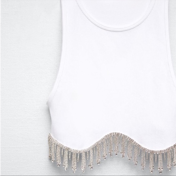 Zara | Tops | New Zara White Seamless Rhinestone Top | Poshmark